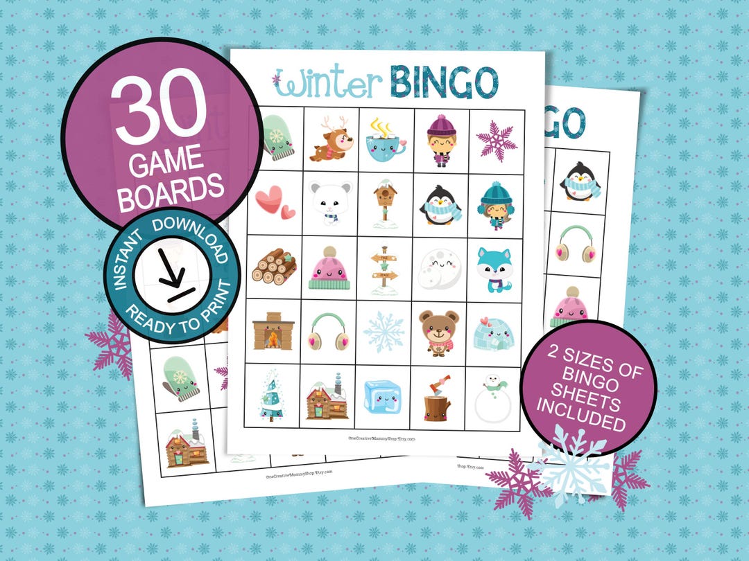 Winter Bingo Game for Parties and Family Gatherings; 30 Printable Game ...