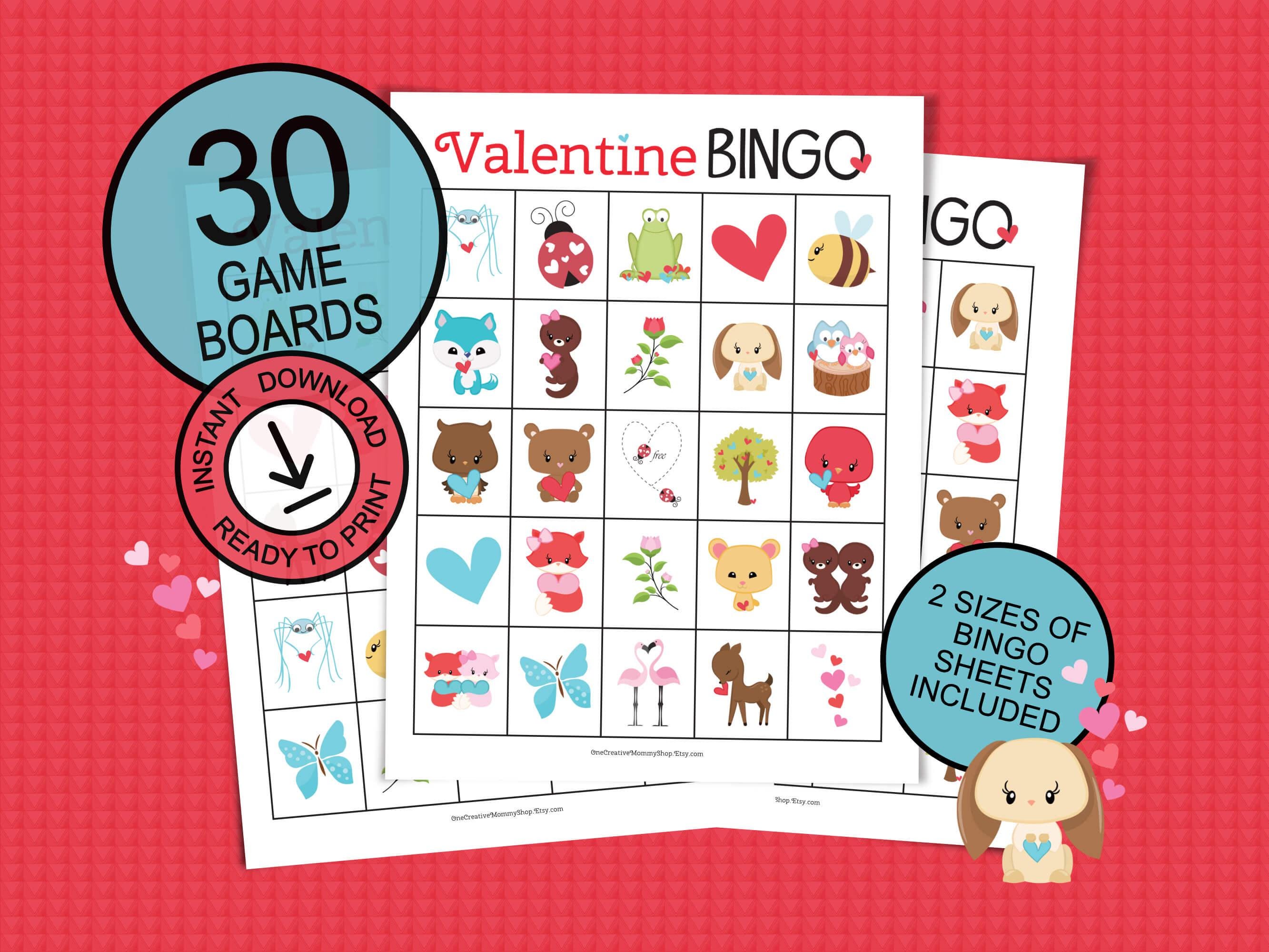 Valentine's Day Bingo Game for Party / Large Group; 30 Printable Game ...