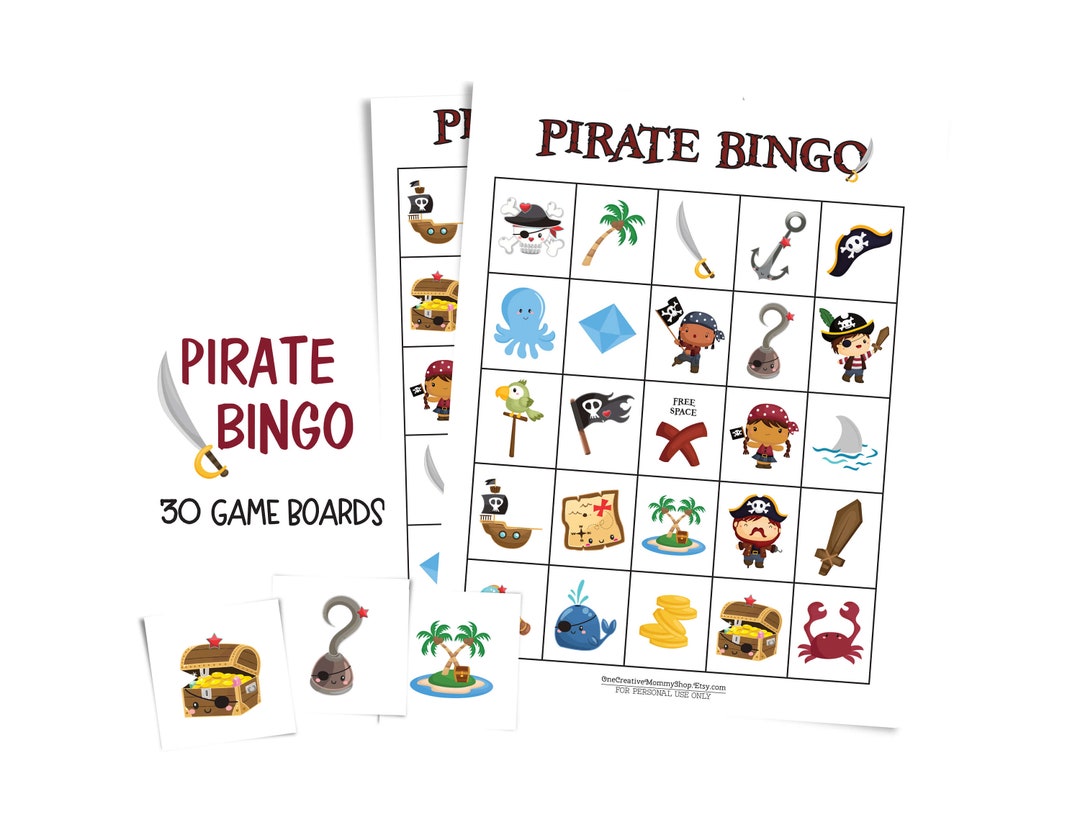 Pirate Bingo Game for Parties; 30 Printable Game Boards; Cute Gift Idea ...