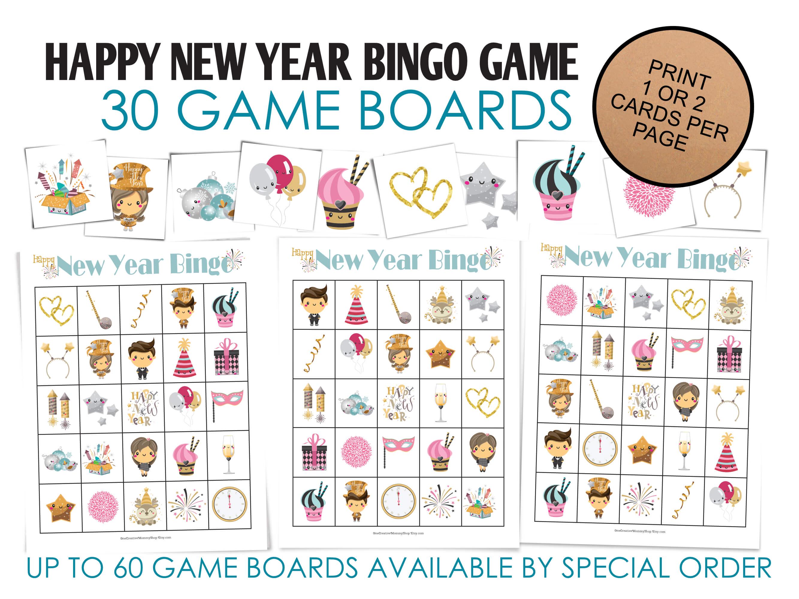 New Year's Eve Bingo Cards for Kids; 30 Printable Game Boards; Fun New ...