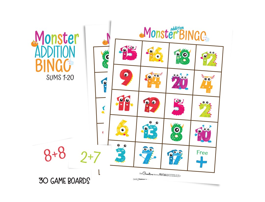 Monster Addition Bingo - Etsy
