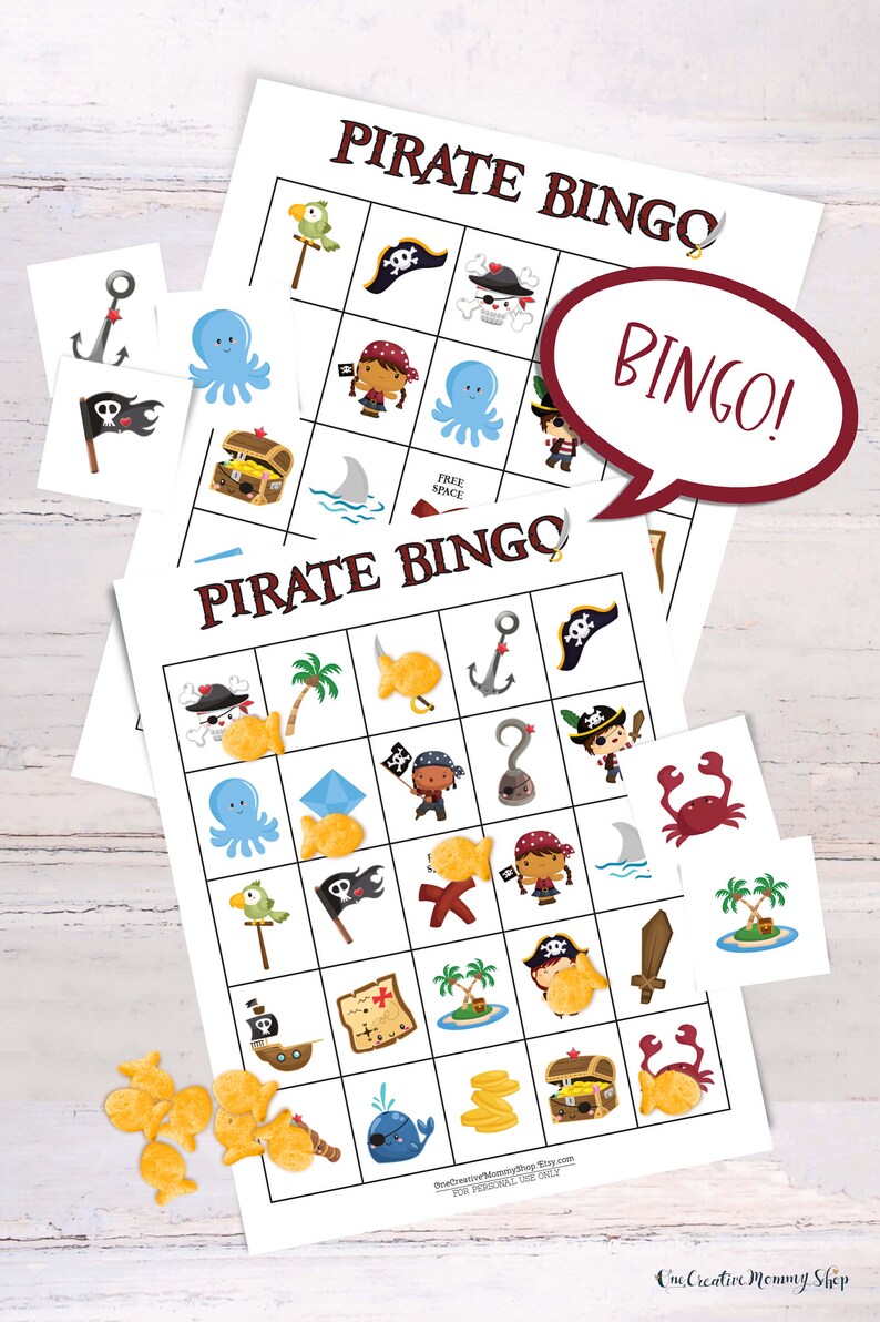 Pirate Bingo Game for Parties; 30 Printable Game Boards; Cute Gift Idea ...