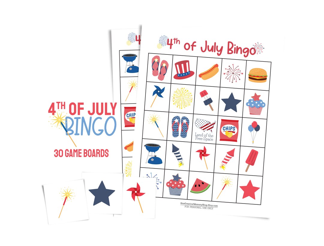 Fourth of July Bingo Cards for Parties and Large Group; Family Reunion ...