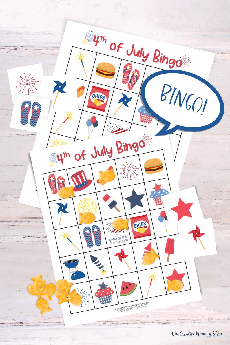 Fourth of July Bingo Cards for Parties and Large Group; Family Reunion ...