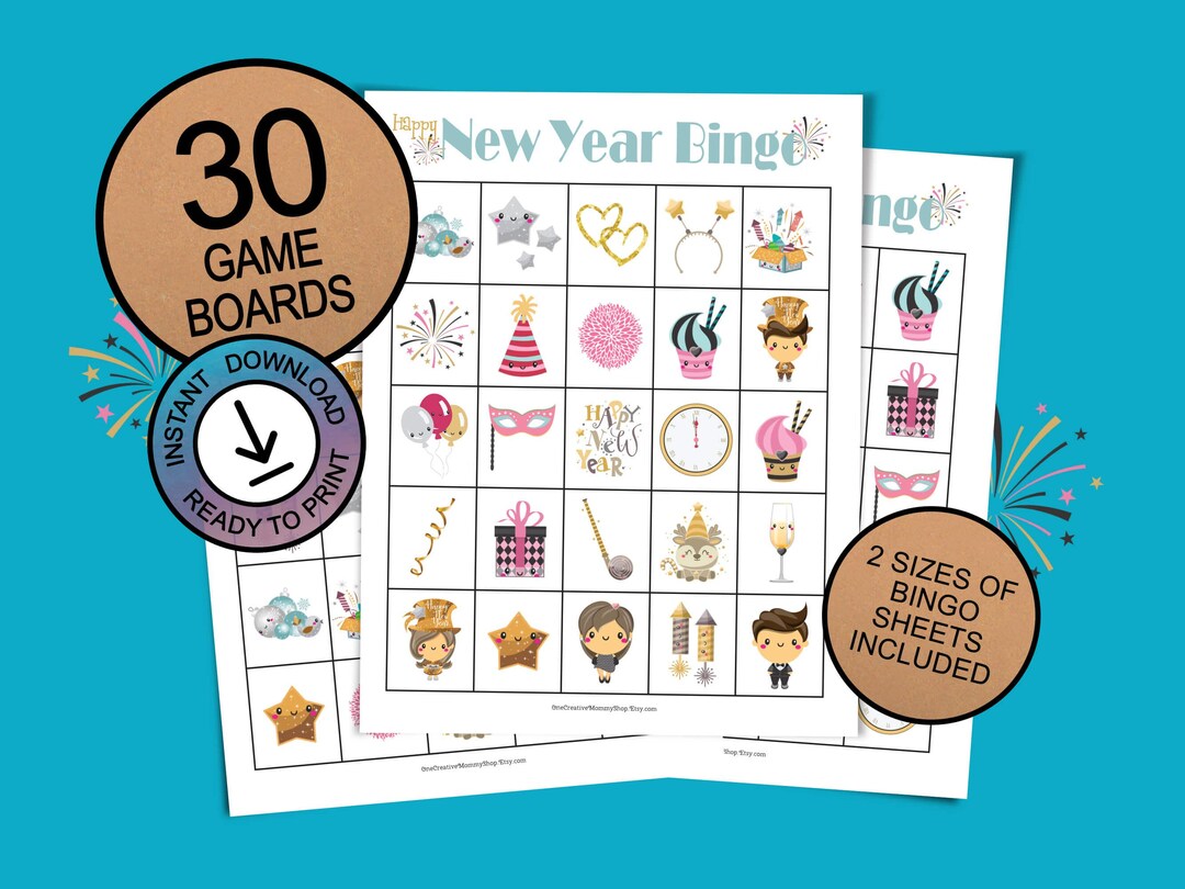 New Year's Eve Bingo Cards for Kids; 30 Printable Game Boards; Fun New ...
