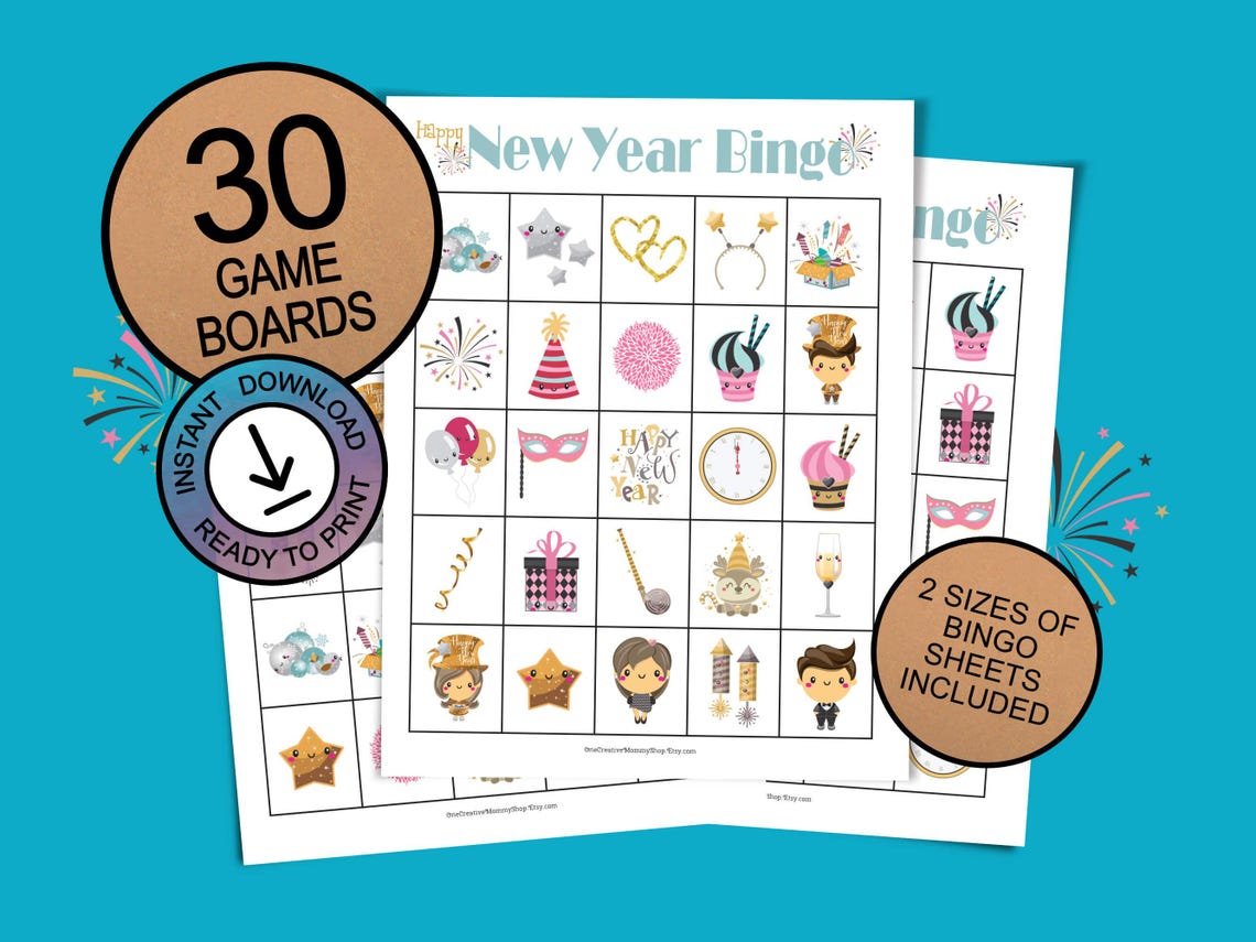 New Year's Eve Bingo Cards for Kids; 30 Printable Game Boards; Fun New ...