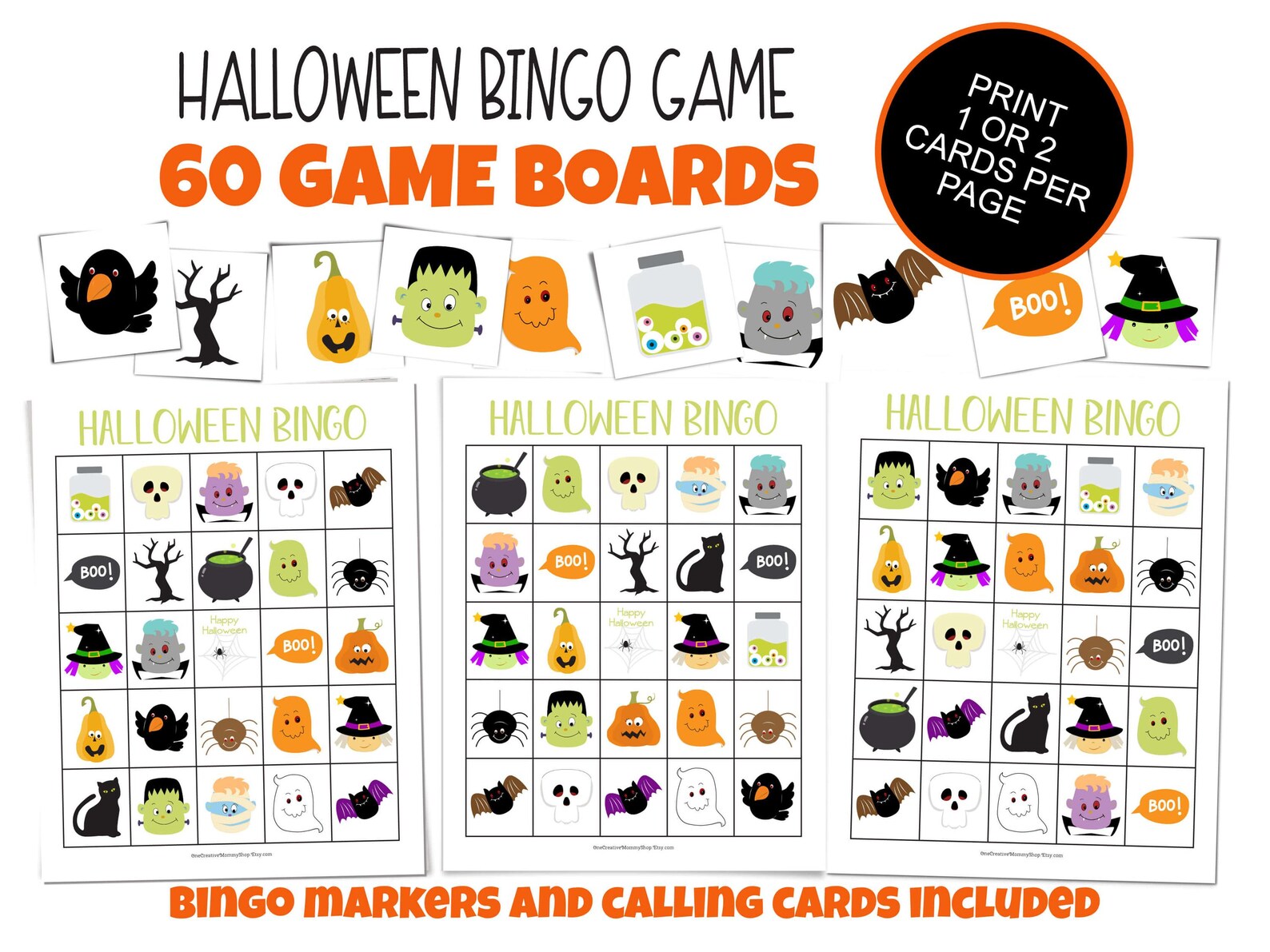 Halloween Bingo Spooky Card Game for Parties and Large Groups, 60 ...