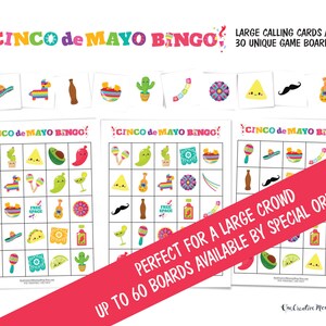 Cinco De Mayo Bingo Cards; 30 Printable Game Boards; Mexican Fiesta Fun ...