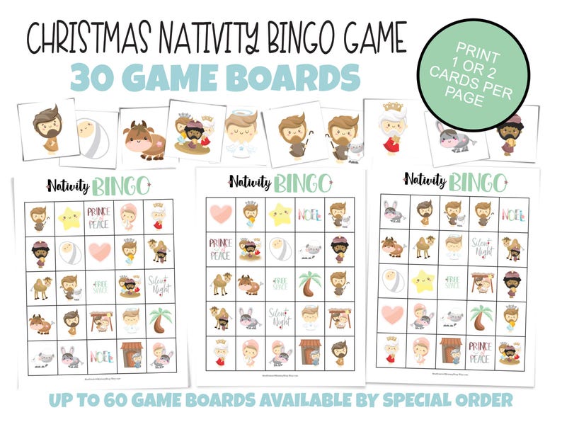 Nativity Bingo Game for Parties and Large Groups; 30 Printable Game ...