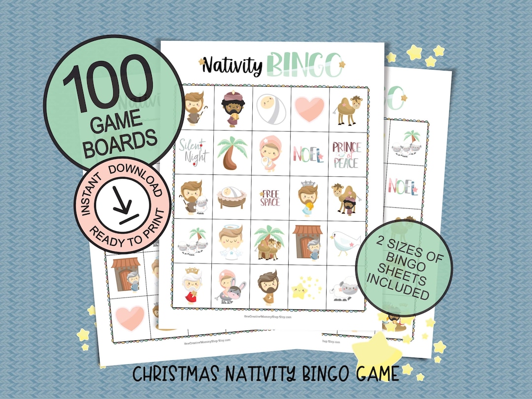 Christmas Nativity Bingo Game for 100 Players; Printable Game Boards ...