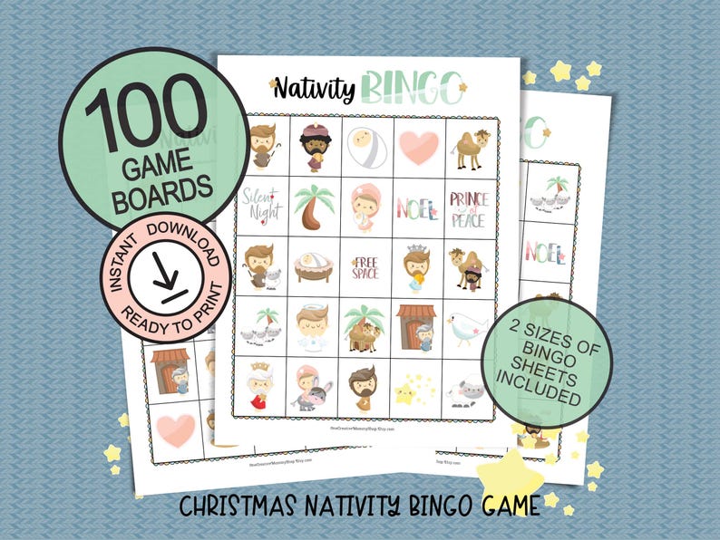 Christmas Nativity Bingo Game for 100 Players Printable Game Boards for ...