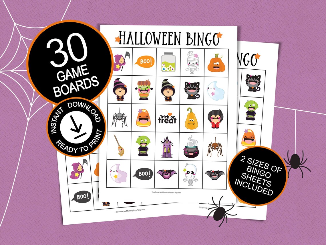 Halloween Bingo 30 Fun Printable Boards for All Ages; Game Boards for ...