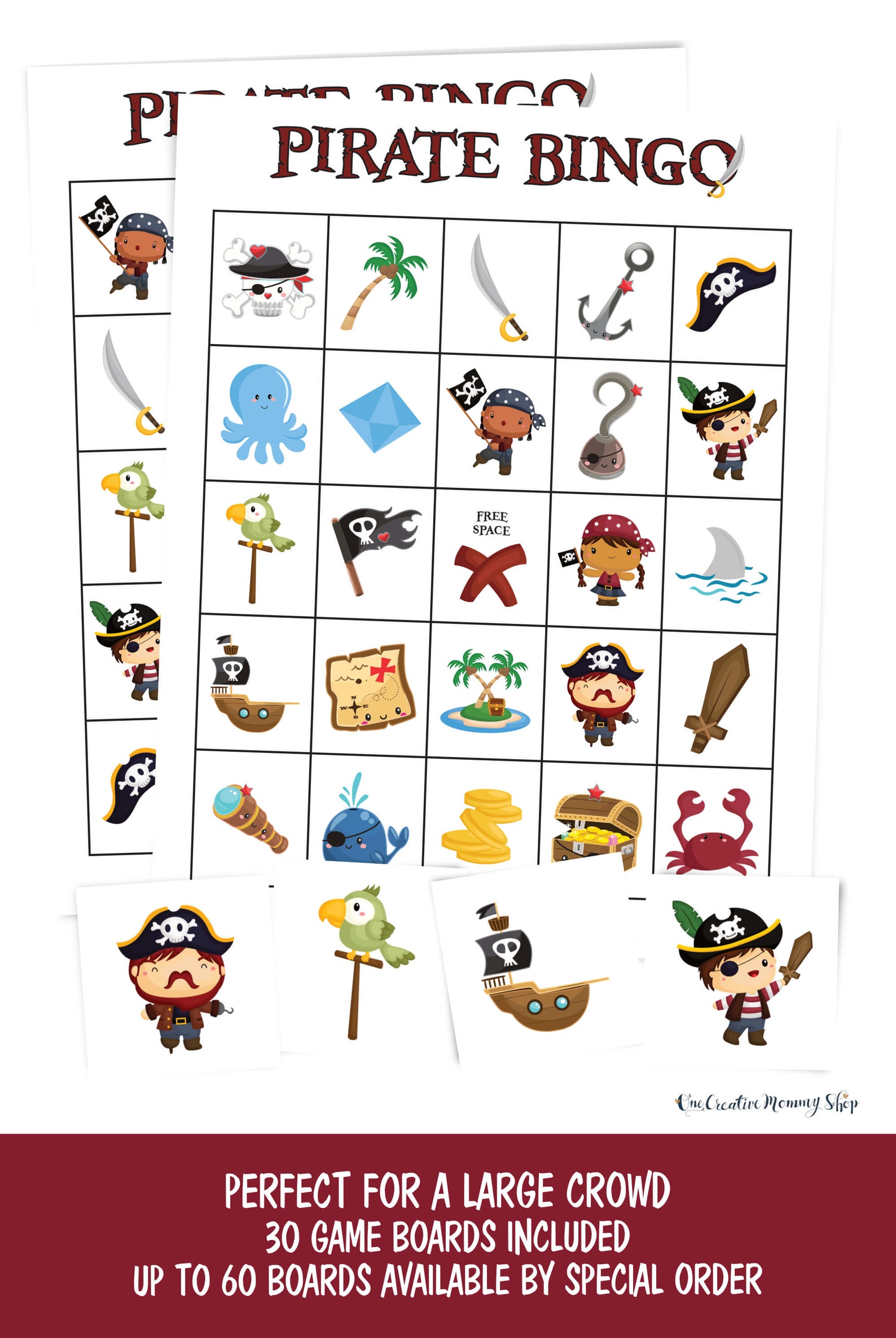 Pirate Bingo Game for Parties; 30 Printable Game Boards; Cute Gift Idea ...