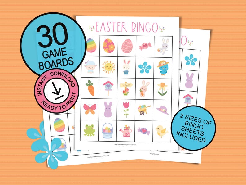 Easter Bingo Game for Kids; Easter Party Fun for Large Groups; 30 ...