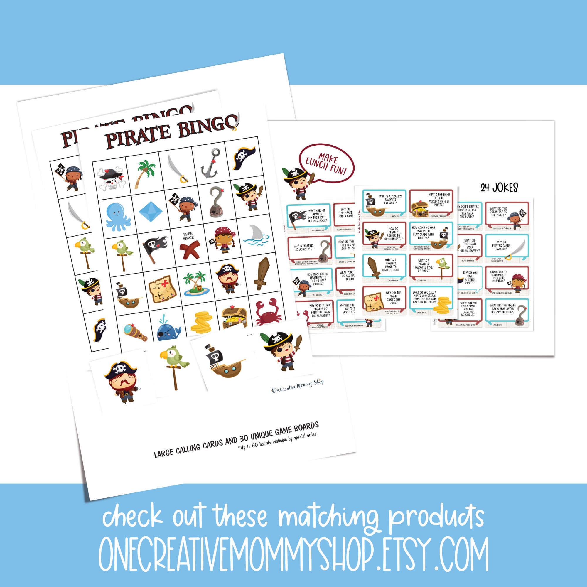 Pirate Bingo Game for Parties; 30 Printable Game Boards; Cute Gift Idea ...