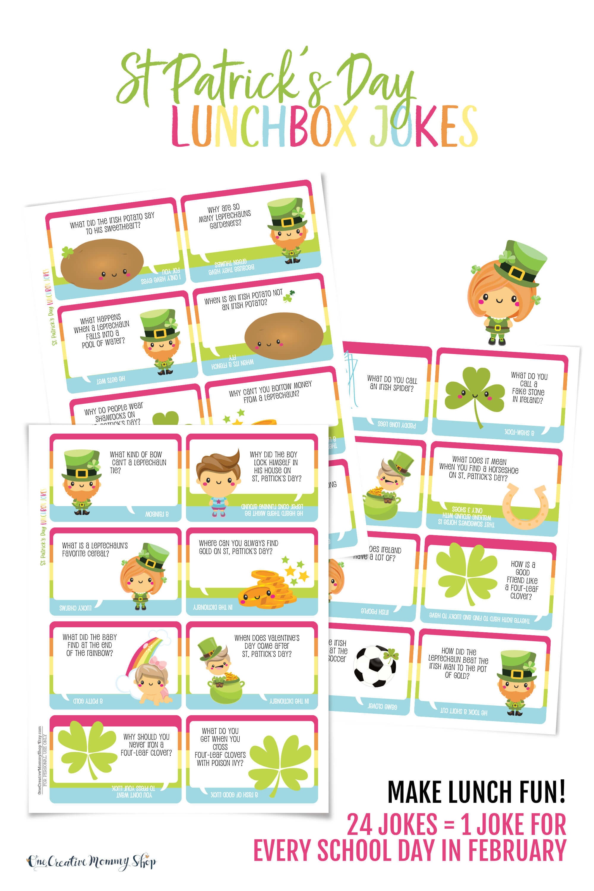 St. Patrick's Day Lunchbox Jokes for Kids Cute Leprechaun Jokes ...