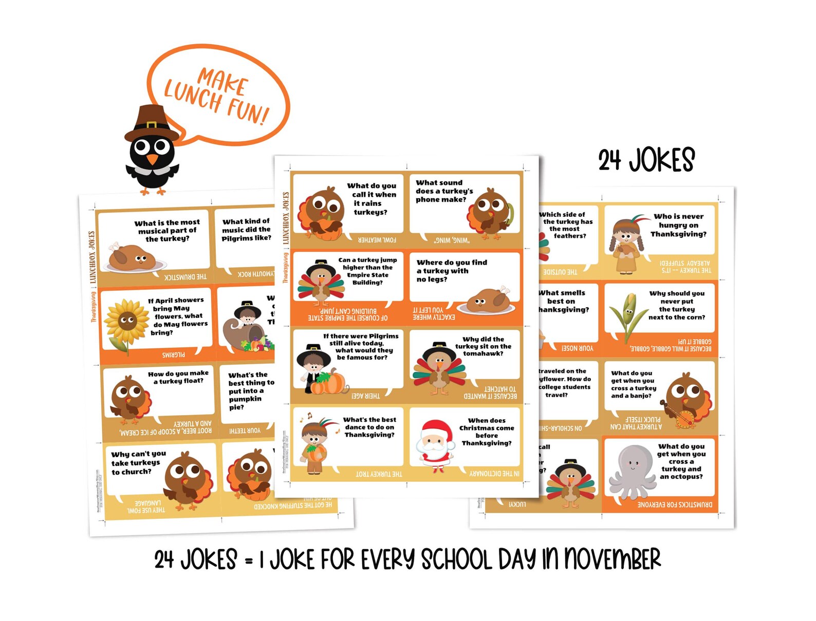 24 Printable Thanksgiving Jokes for Kids - Lunchbox Notes & Stickers ...