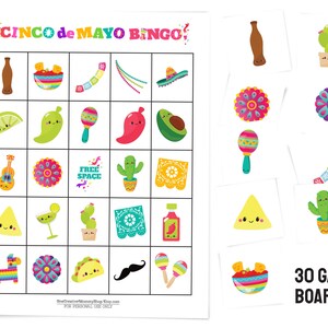 Cinco De Mayo Bingo Cards; 30 Printable Game Boards; Mexican Fiesta Fun ...