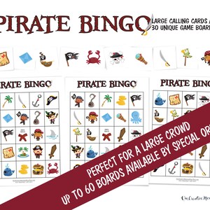 Pirate Bingo Game for Parties; 30 Printable Game Boards; Cute Gift Idea ...