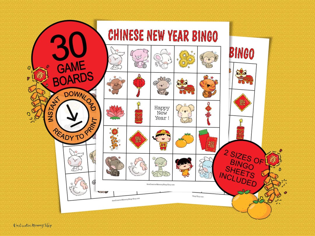 Chinese New Year Bingo Card Game for Parties and Family Gatherings; 30 ...