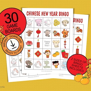 Chinese New Year Bingo Card Game for Parties and Family Gatherings; 30 ...