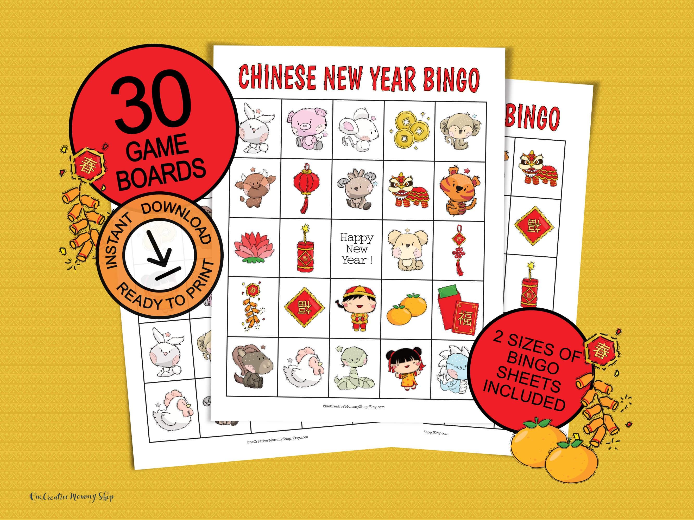 Chinese New Year Bingo Card Game for Parties and Family Gatherings; 30 ...