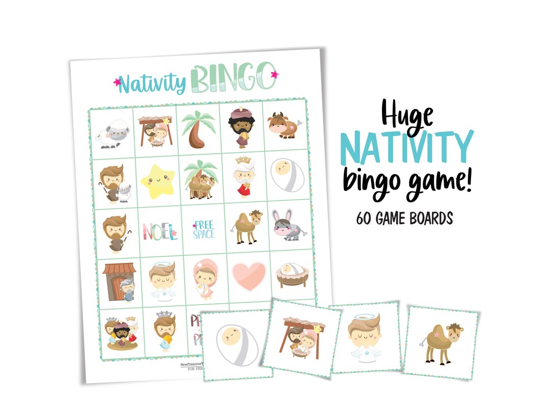 Christmas Nativity Bingo Game for 60 Players Printable Game Boards for ...