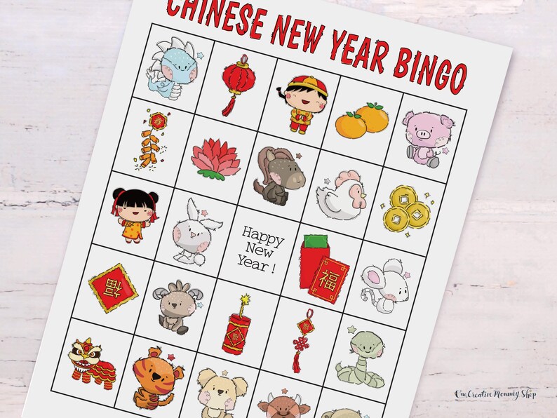 Chinese New Year Bingo Card Game for Parties and Family Gatherings; 30 ...