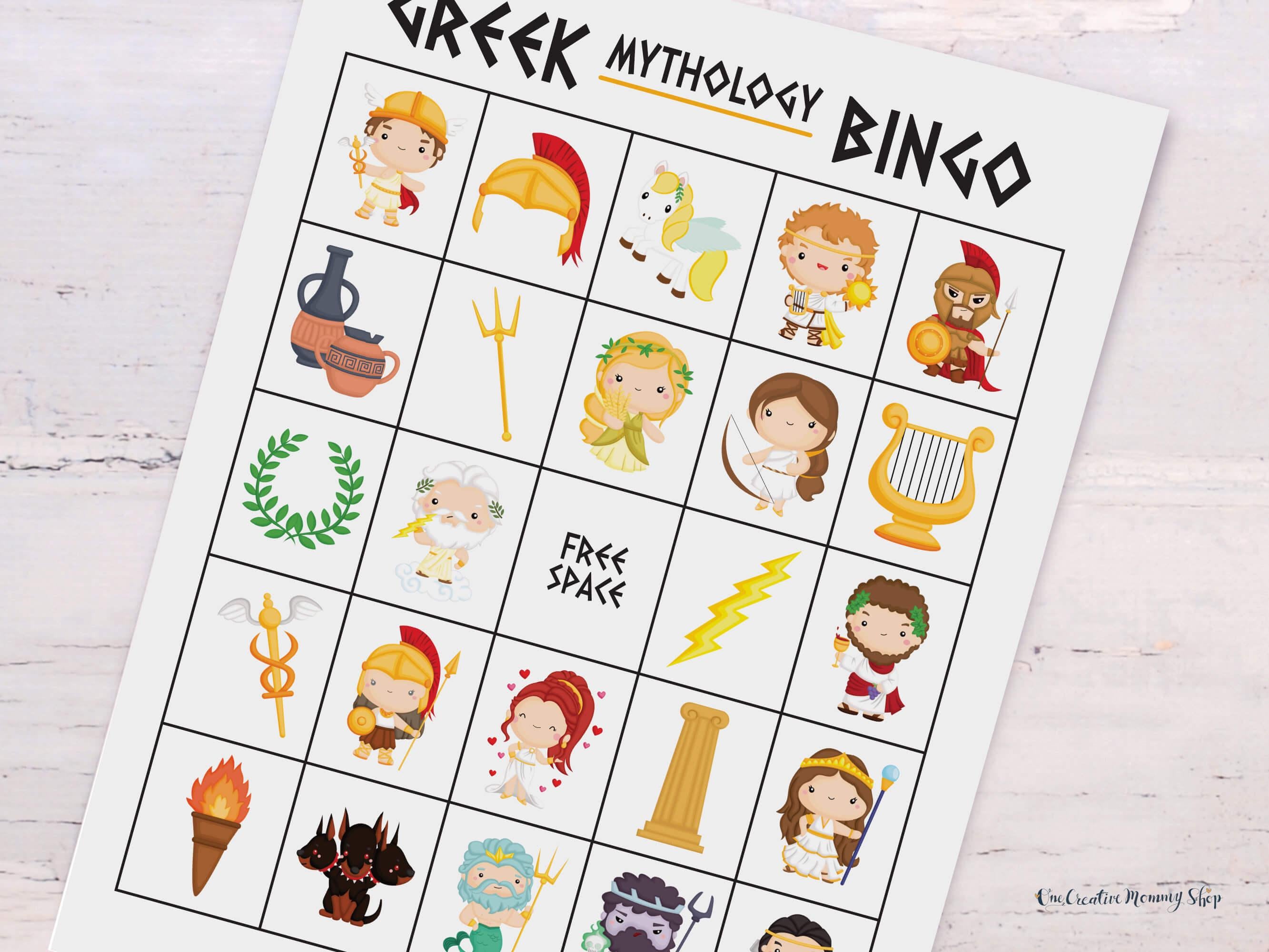 Greek Mythology Bingo Game for Kids; Greek Gods and Goddesses; 30 ...