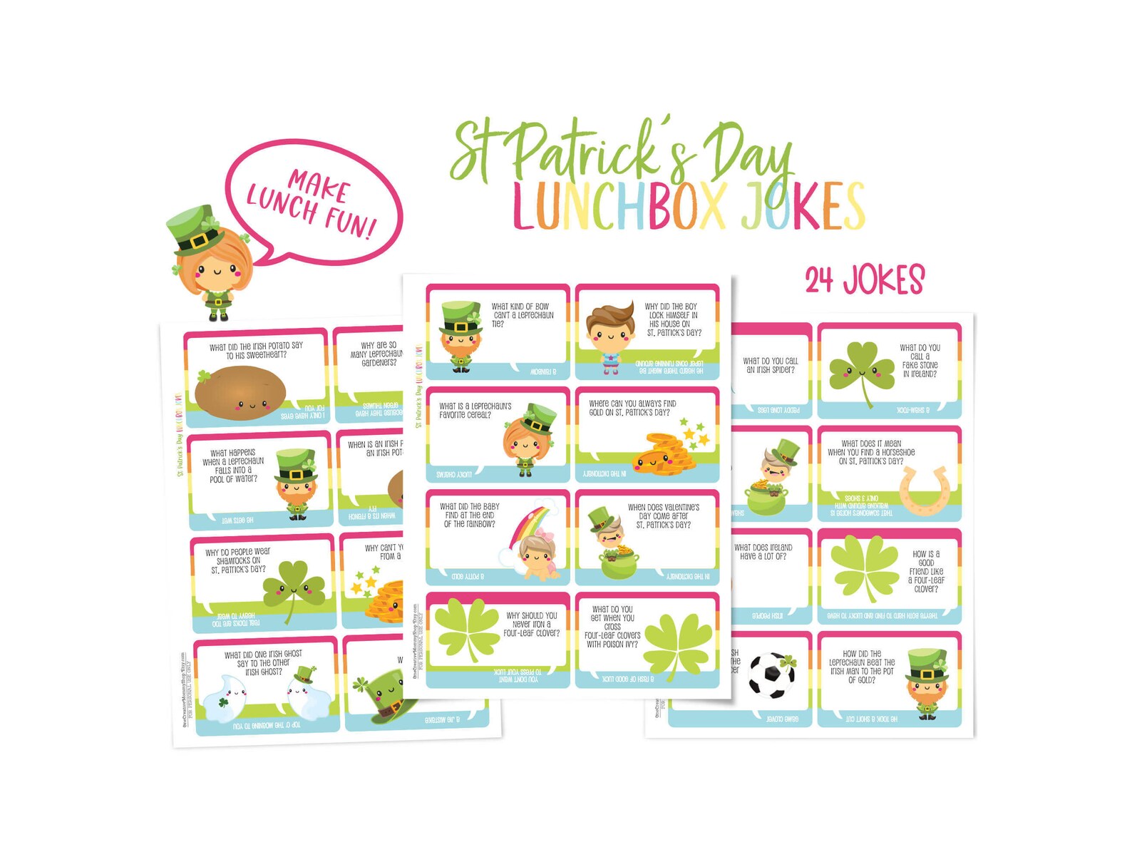 St. Patrick's Day Lunchbox Jokes for Kids; Cute Leprechaun Jokes ...