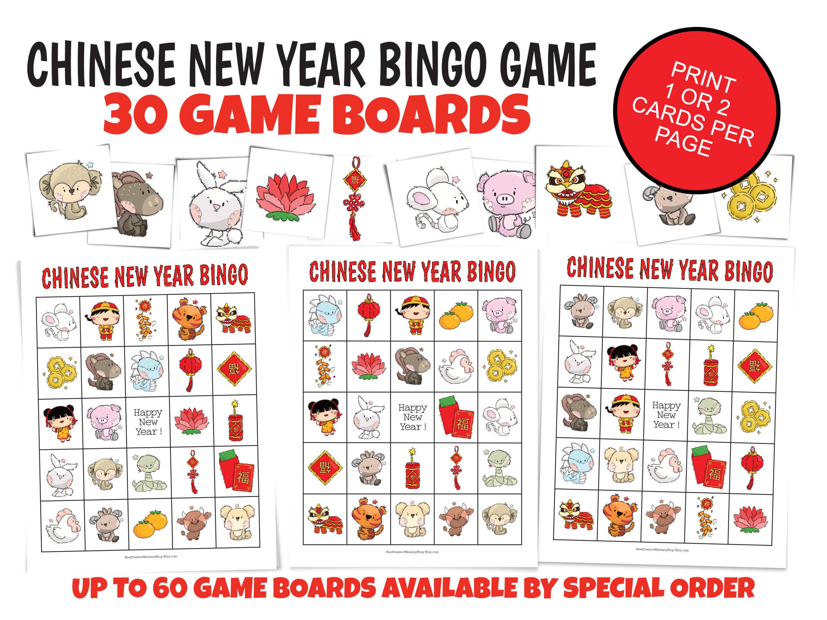 Chinese New Year Bingo Card Game for Parties and Family Gatherings; 30 ...