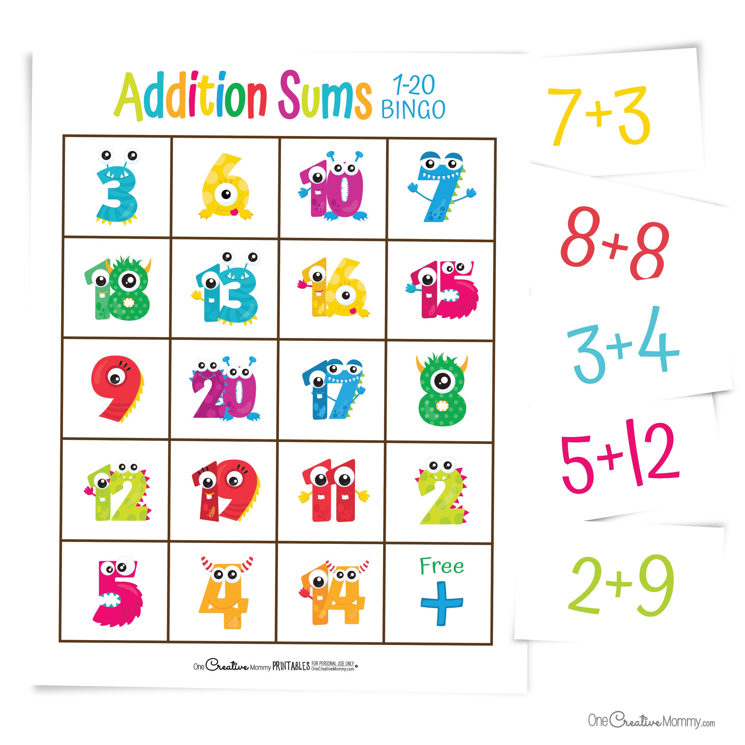 Addition Sums 1-20 Bingo Game - Etsy