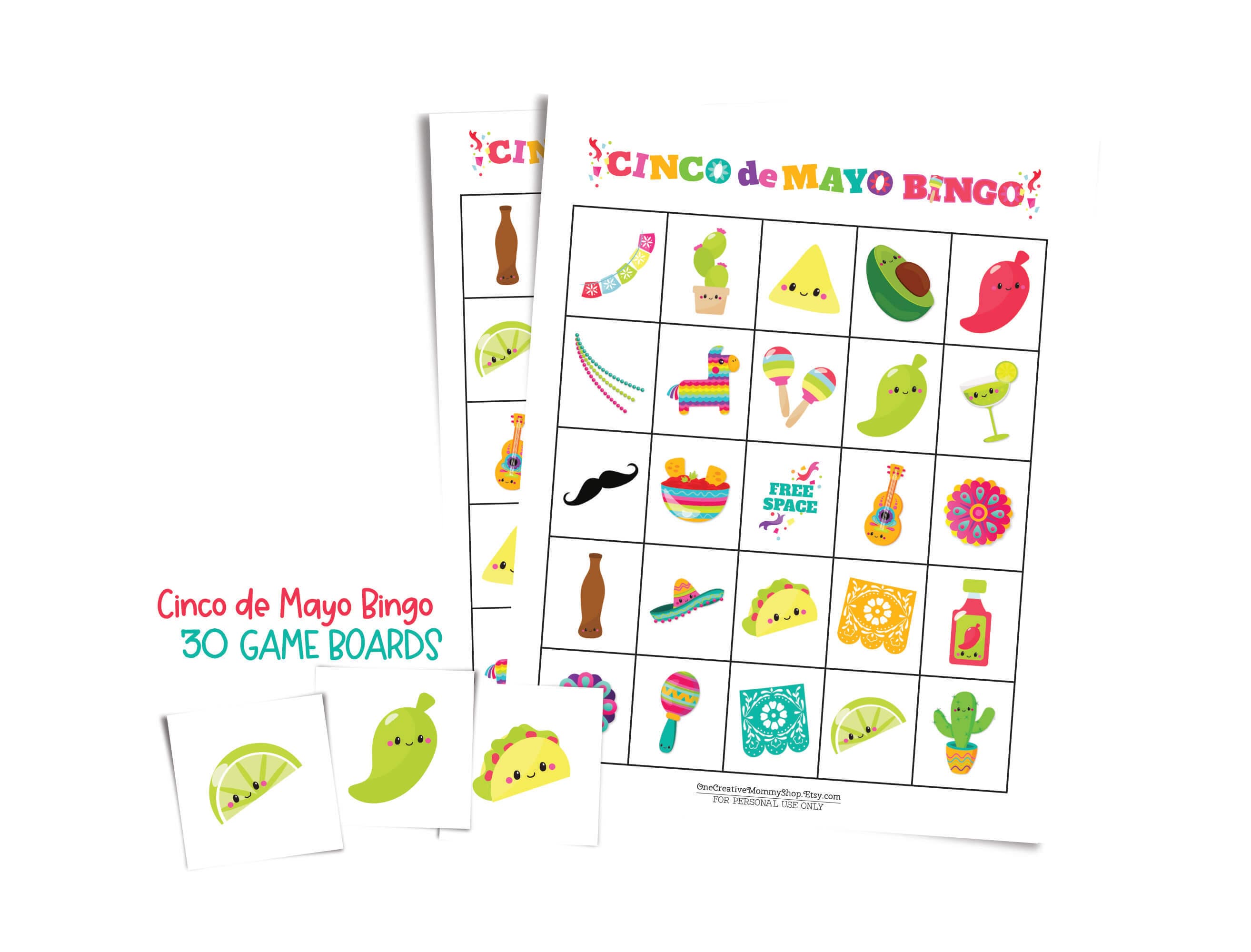 Cinco De Mayo Bingo Cards; 30 Printable Game Boards; Mexican Fiesta Fun ...