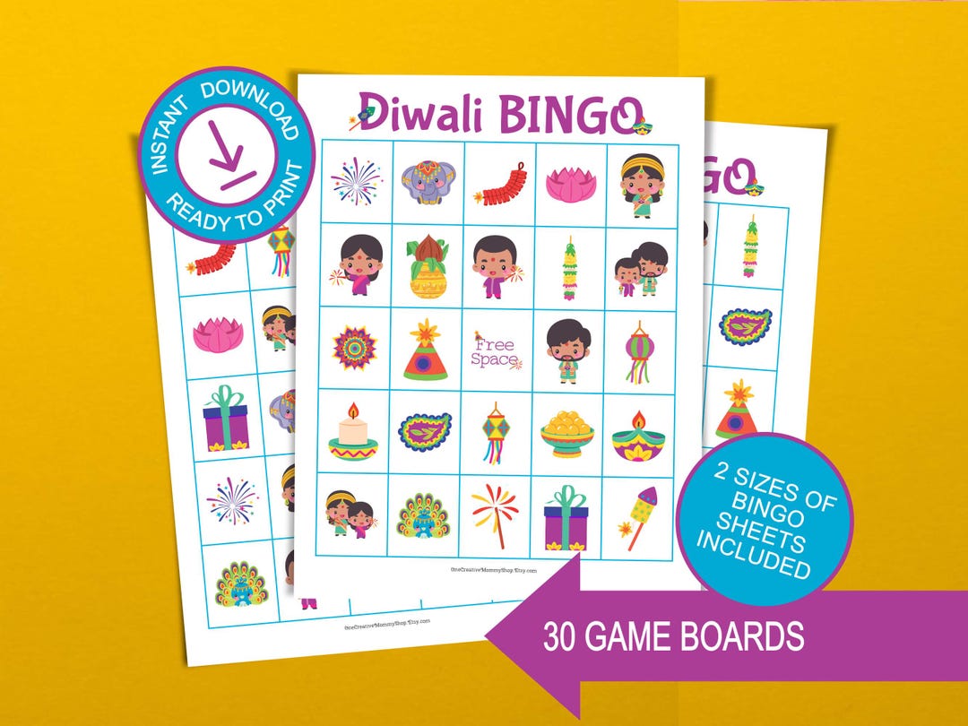 Diwali Bingo Card Game for Parties and Family Gatherings; 30 Printable ...