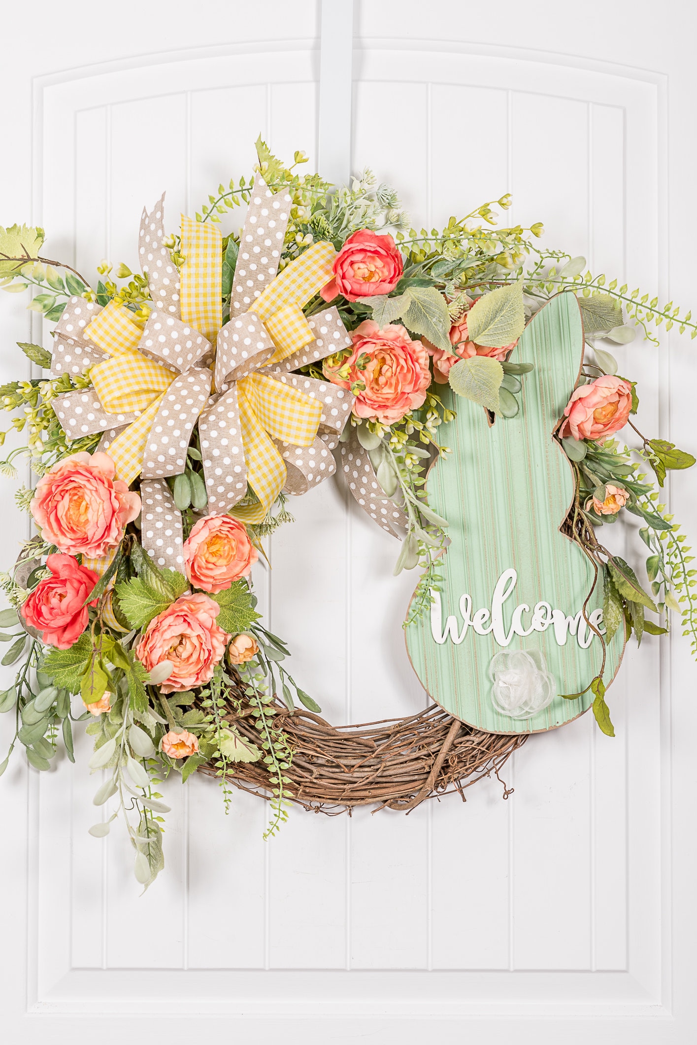 Spring Front Door Welcome Wreath, Easter Front Door Wreath, Front Door ...