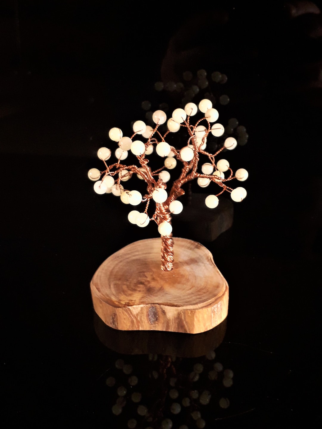 Handmade Jade Tree Sculpture – Raw Crystal Mineral Specimen, Olive Wood ...