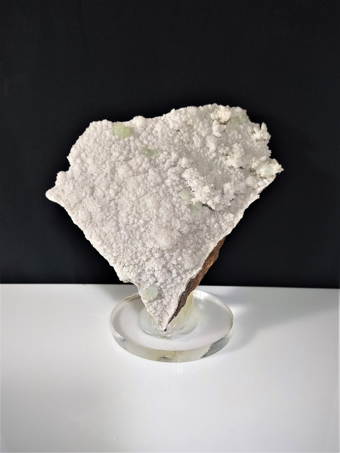 White Aragonite With Green Adamite Balls. Greek Mineral Museum Specimen ...