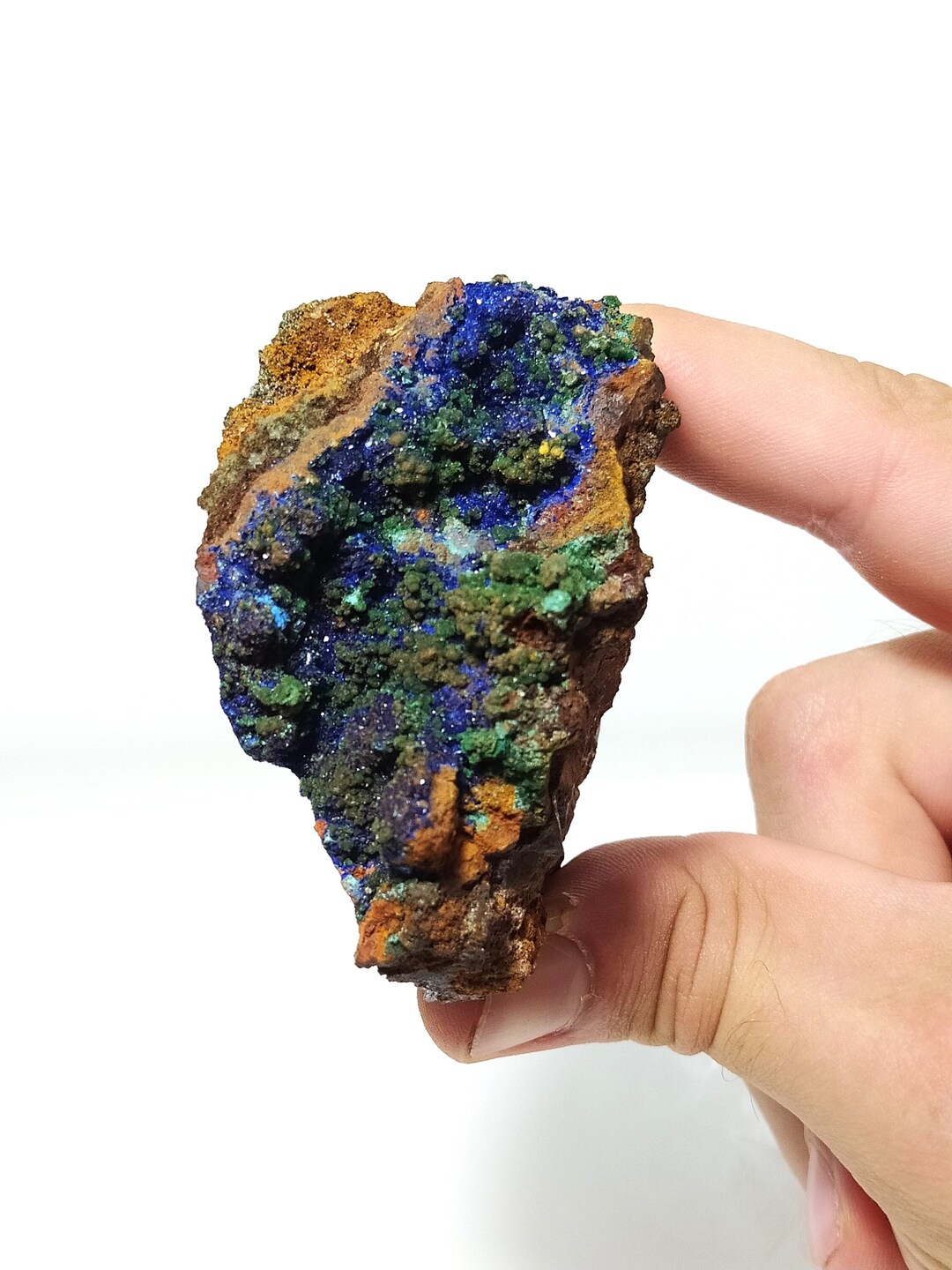 Cuprian Adamite With Blue Crystals Azurite , Greek Mineral ,rare Stone ...