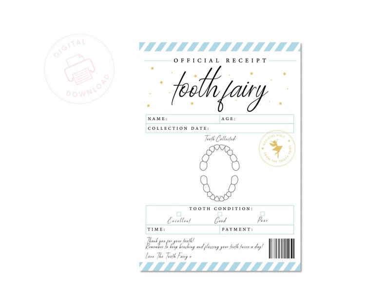 Tooth Fairy Receipt Official Tooth Fairy Tooth Fairy - Etsy