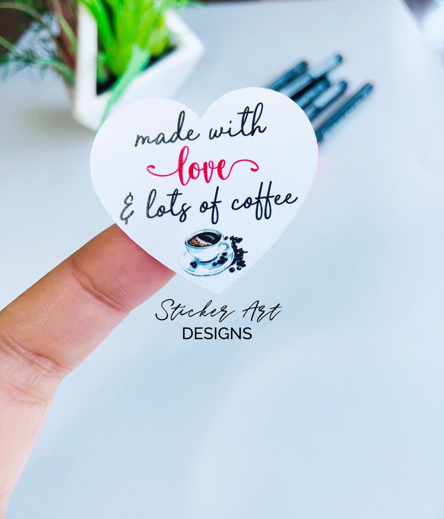 35 MADE WITH LOVE & Lots of Coffee Stickers Heart Shape | Etsy