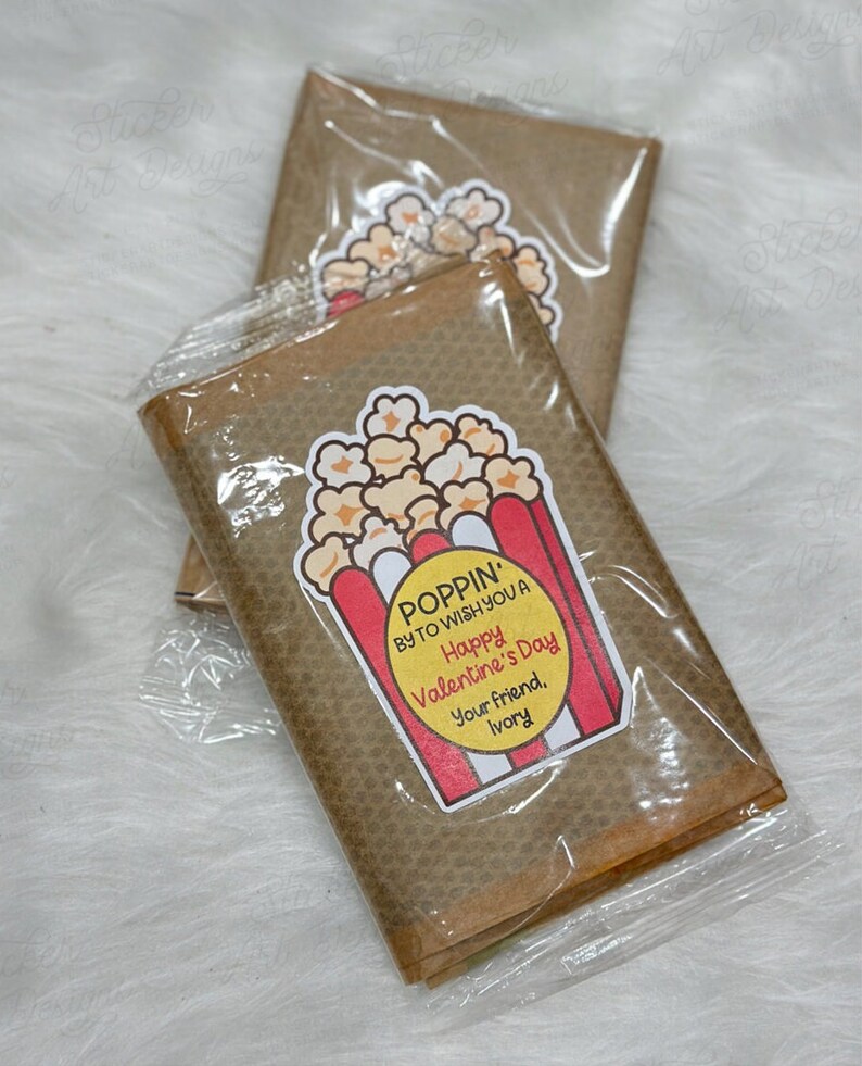 16 Popcorn Stickers, Popcorn Valentine's Day Sticker, Classroom Gift ...