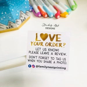 Gold Custom Business Labels, Leave a Review Stickers, Thank You ...