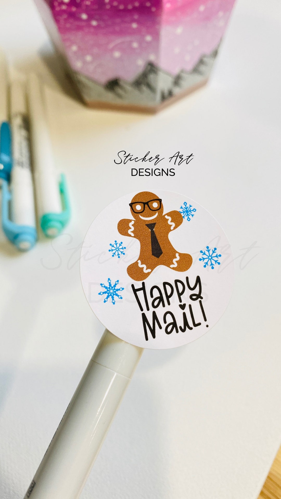 16 Happy Mail Winter Stickers, Gingerbread Christmas Stickers, Small ...