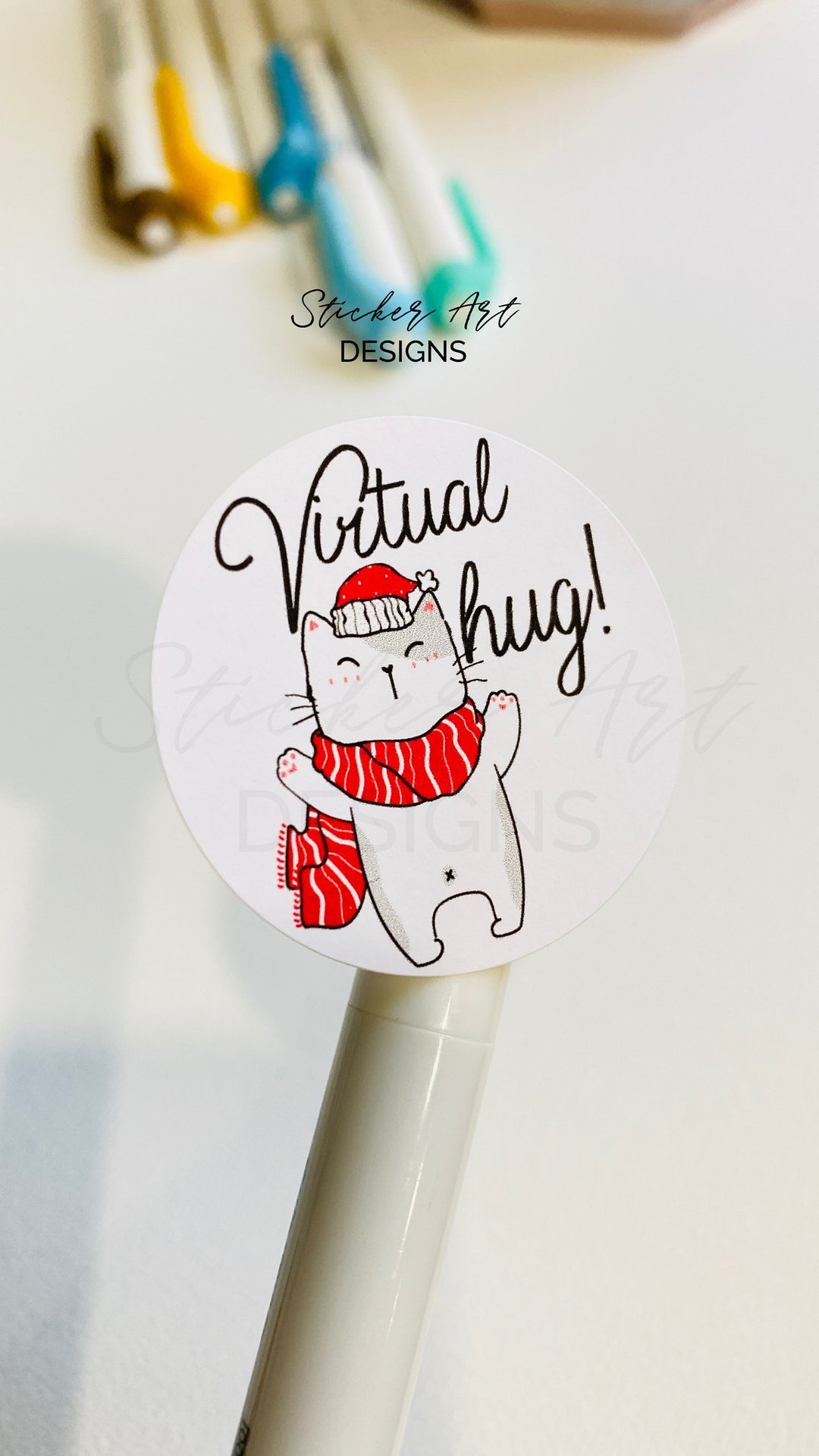 16 Virtual Hug Planner Stickers, Cat Valentine's Day Stickers, Small ...