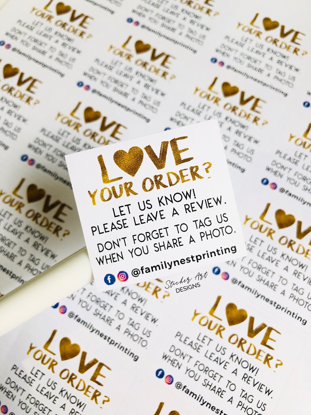 Gold Custom Business Labels, Leave a Review Stickers, Thank You ...