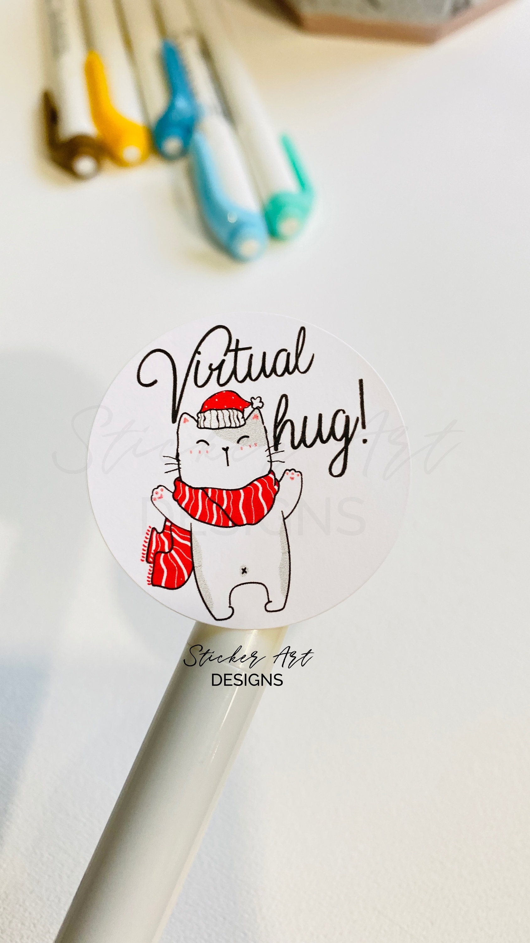 16 Virtual Hug Planner Stickers, Cat Valentine's Day Stickers, Small ...