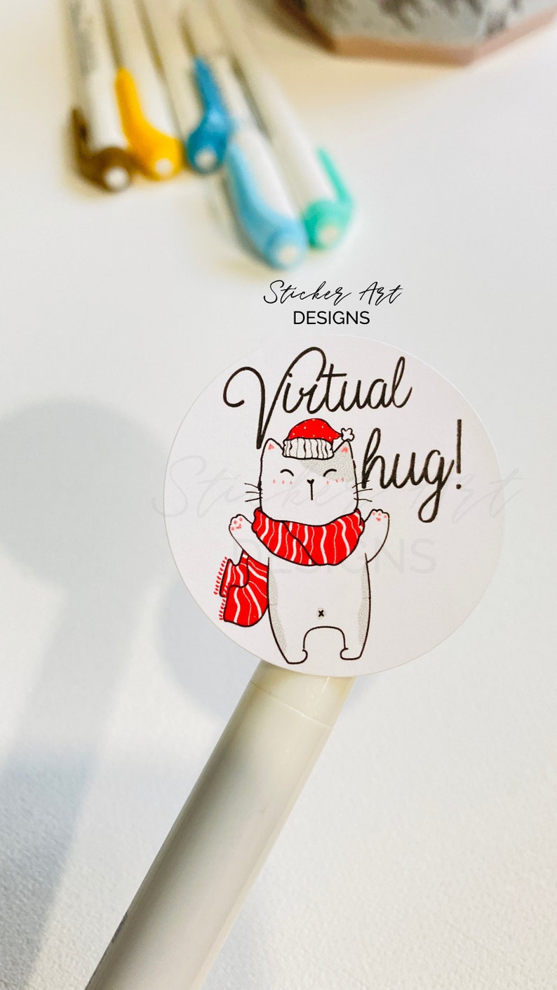 16 Virtual Hug Planner Stickers, Cat Valentine's Day Stickers, Small ...