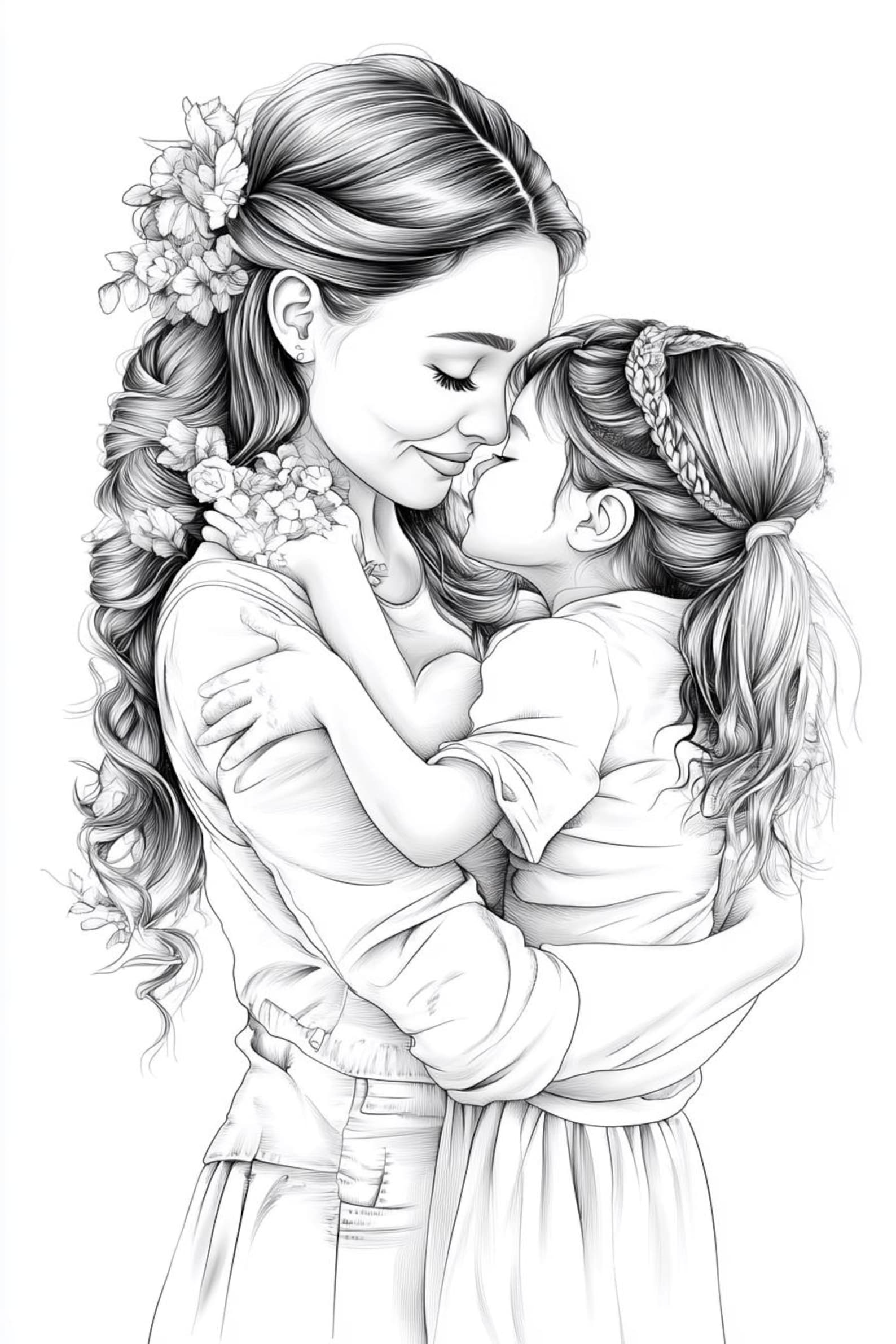 Mother and Daughter Coloring Pages, Family Printable Coloring Book for ...