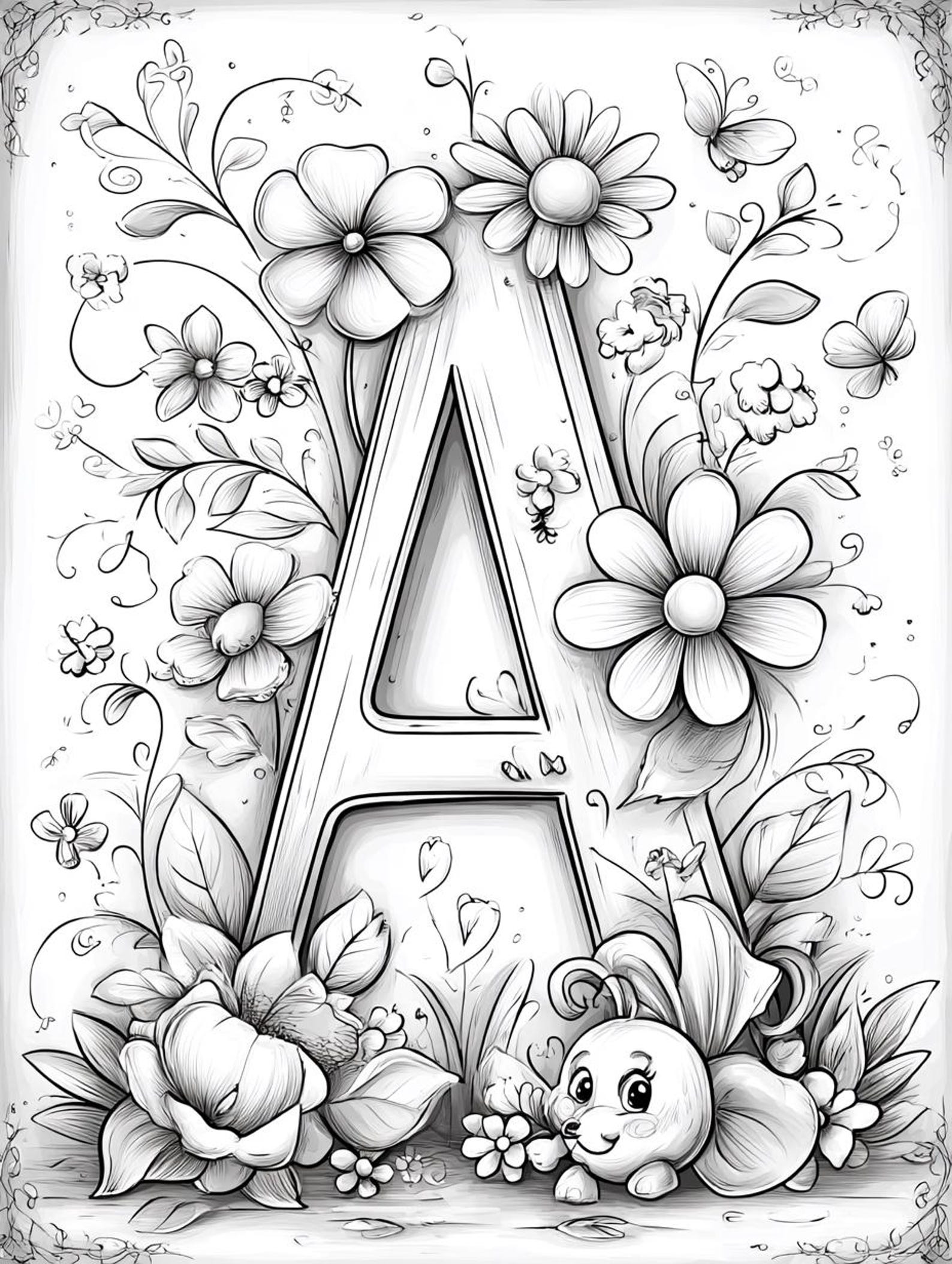 Abc's Coloring Pages | 26 Pages | Floral, Kindergarten, Preschool ...