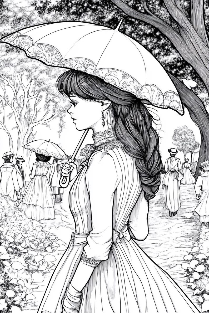 Southern Belle Coloring Pages | 62 Pages | Umbrella, Dresses | Digital ...